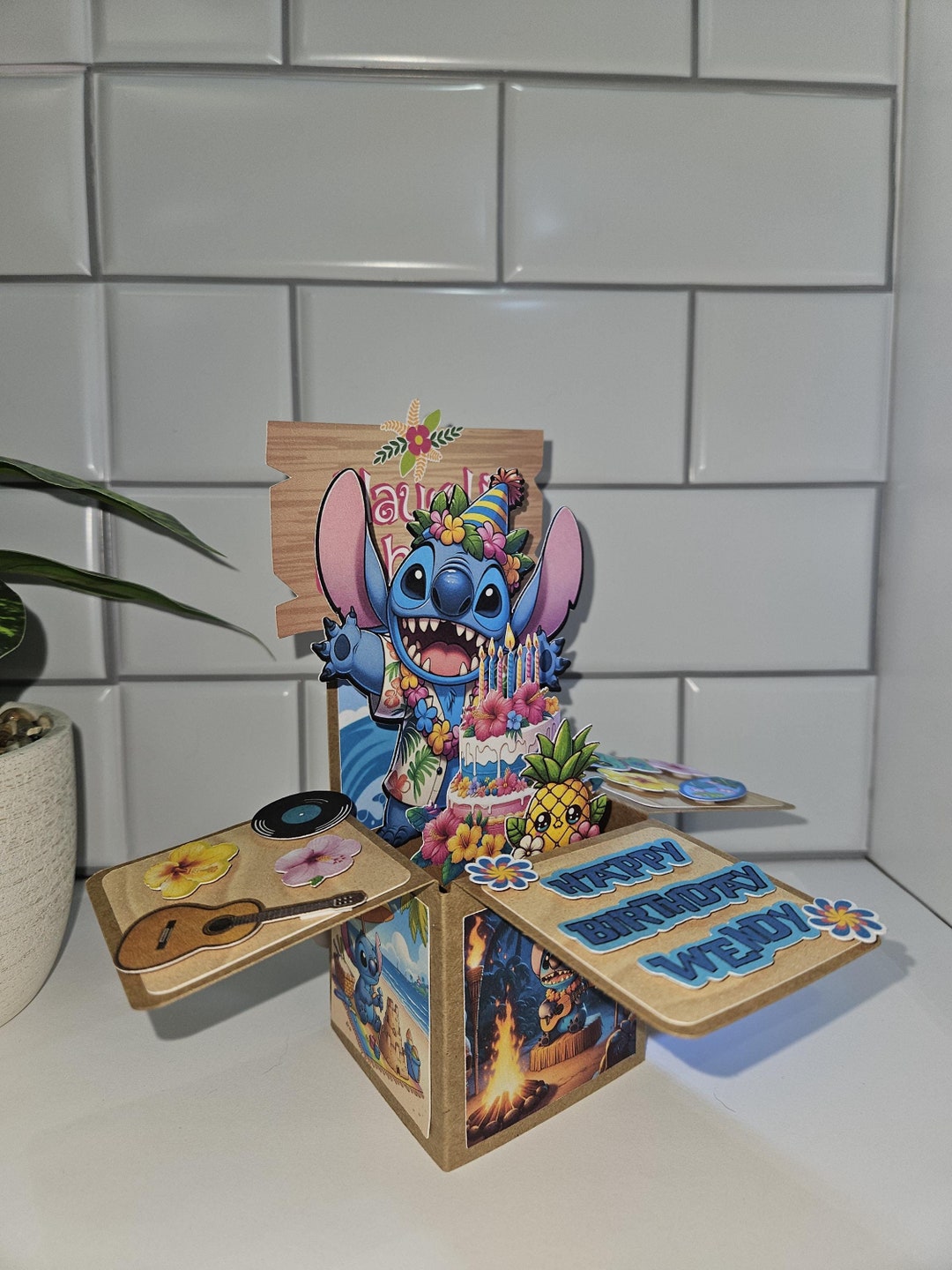 Stitch Birthday 3D Pop-up Singing QR Code Box Card Personalized With ...
