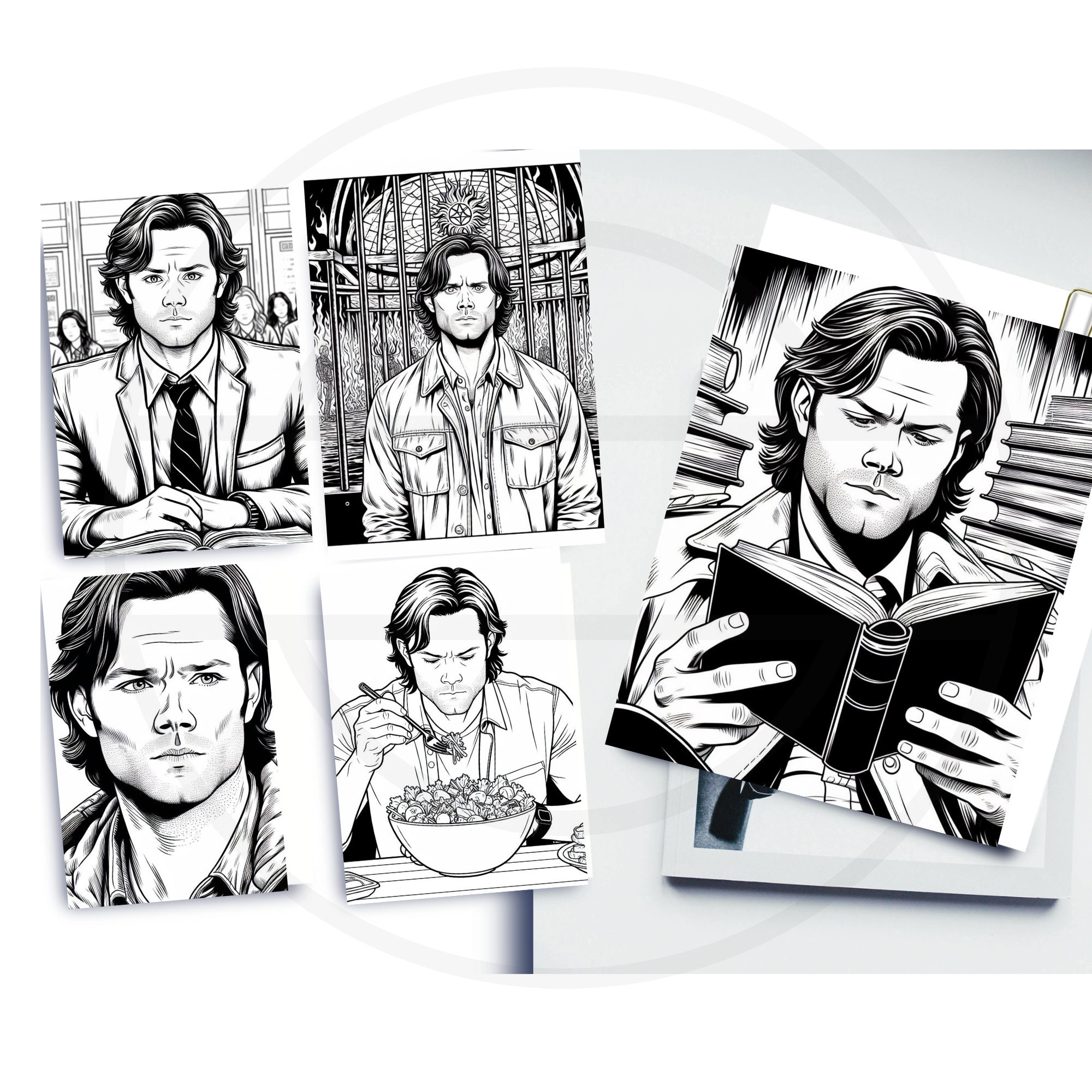 10 Sam Winchester Supernatural Adult Coloring Book Pages Digital ...