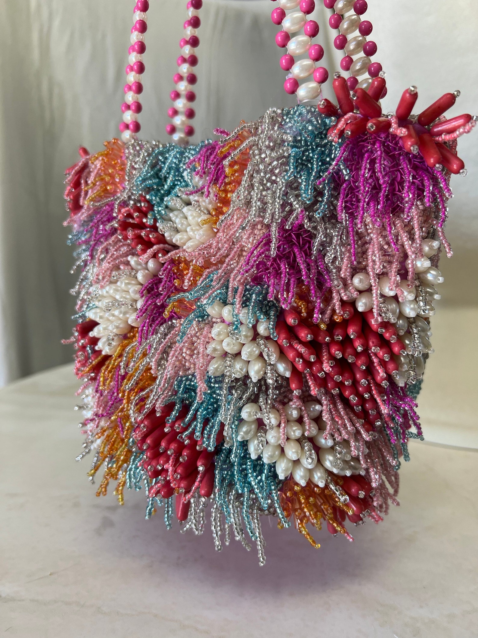 Colorful Beaded Bucket Bag: Seed Bead & Pearl Strap Handbag - Etsy