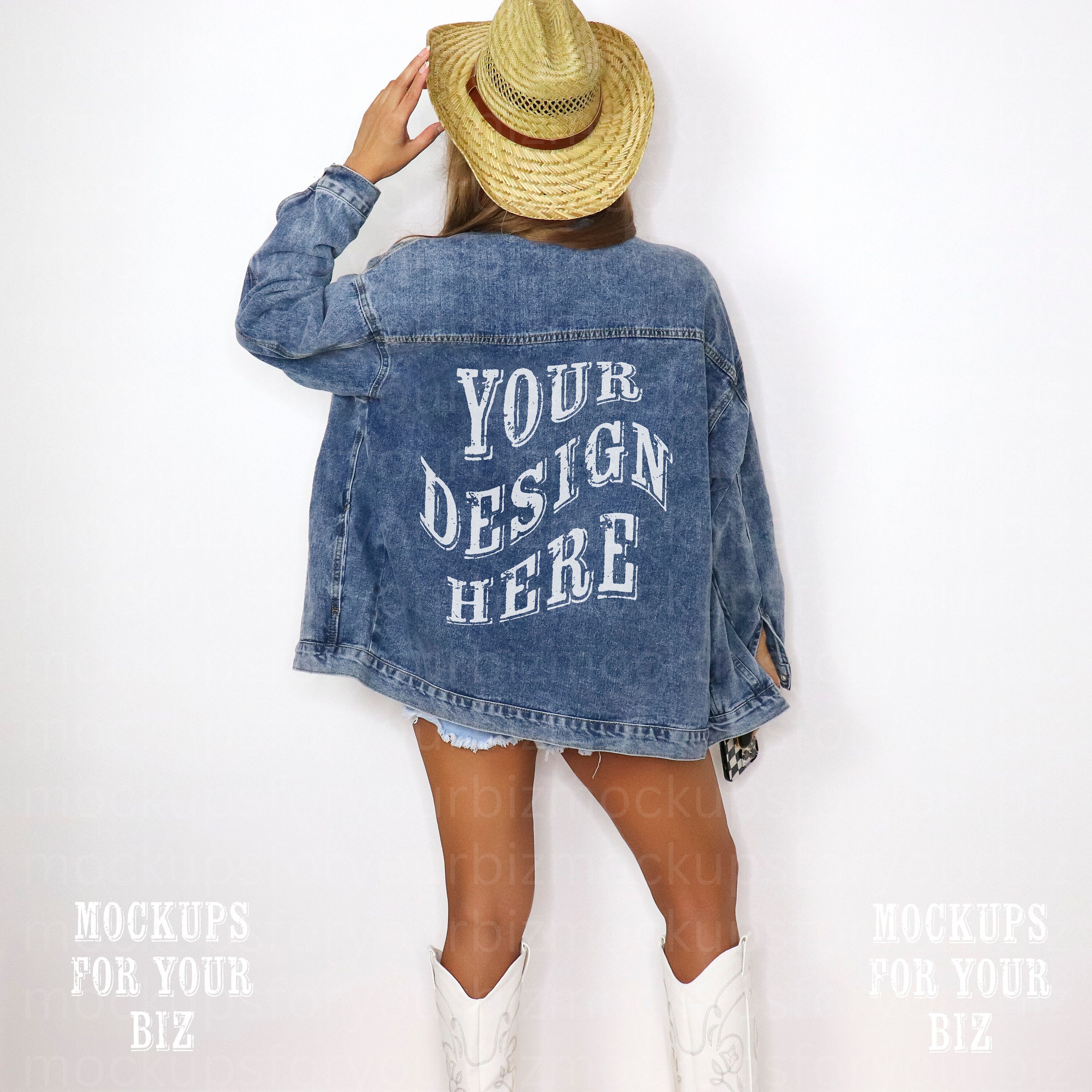 Printify® Denim Jacket Mockup Back and Front Women Oversized Jacket ...