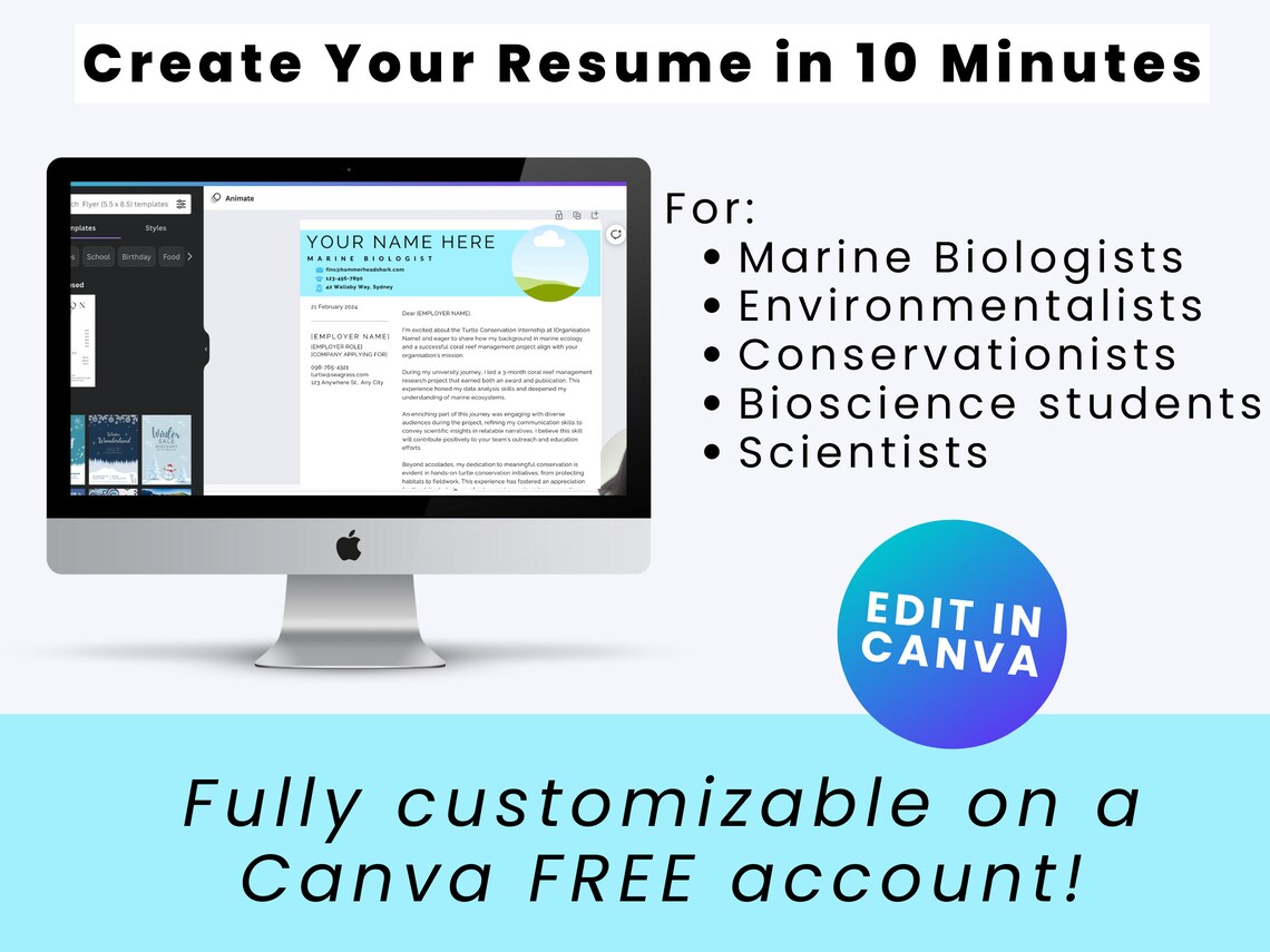 Resume Template Word, Canva Resume, Marine Biology Resume, Academic ...