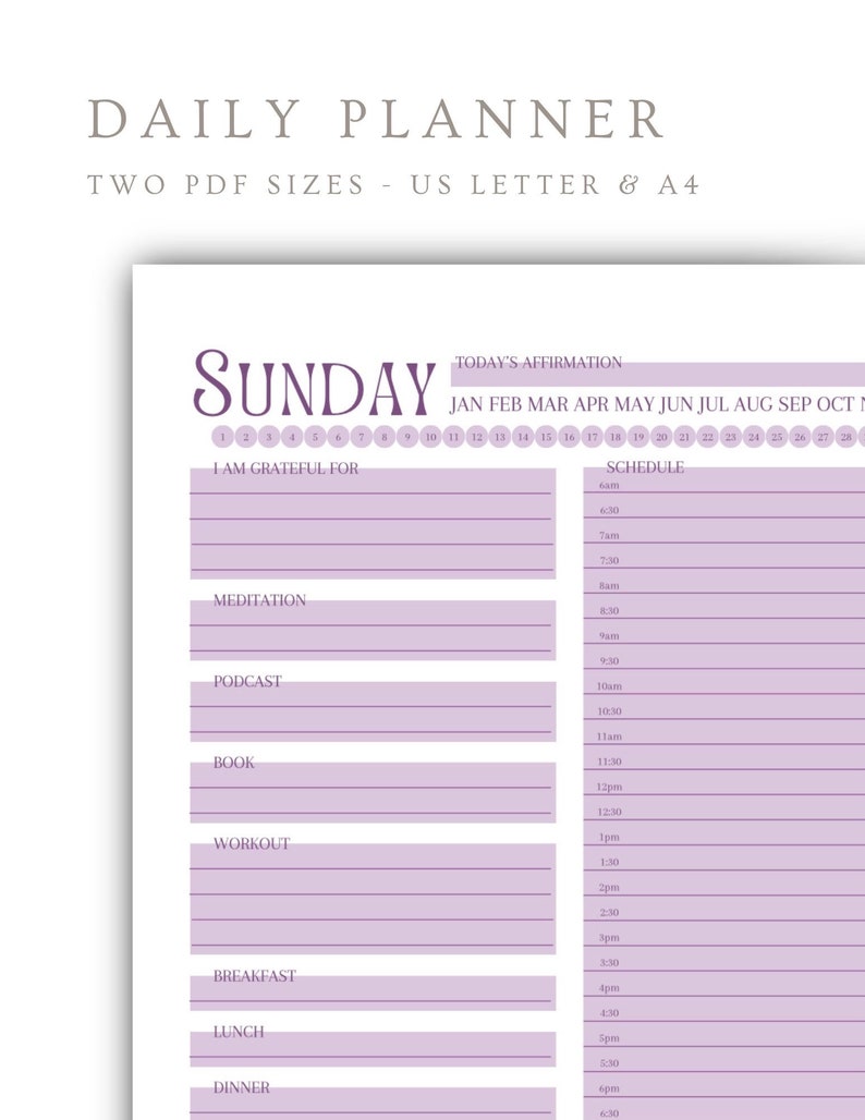 Daily Planner purple Printable & Digital - Etsy