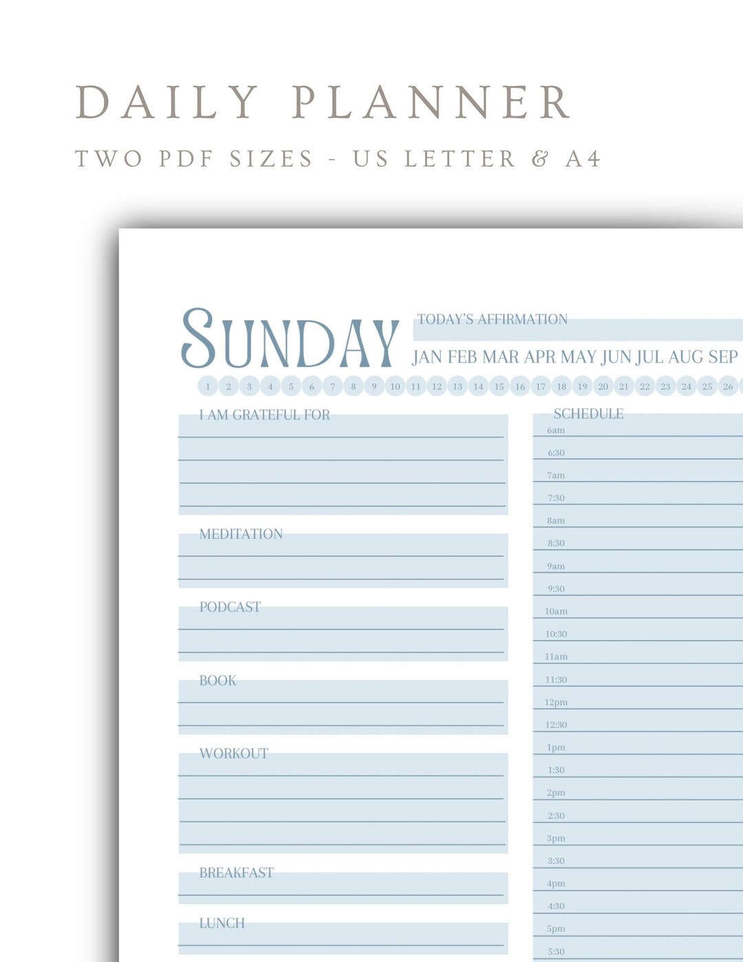 Daily Planner blue Printable & Digital - Etsy