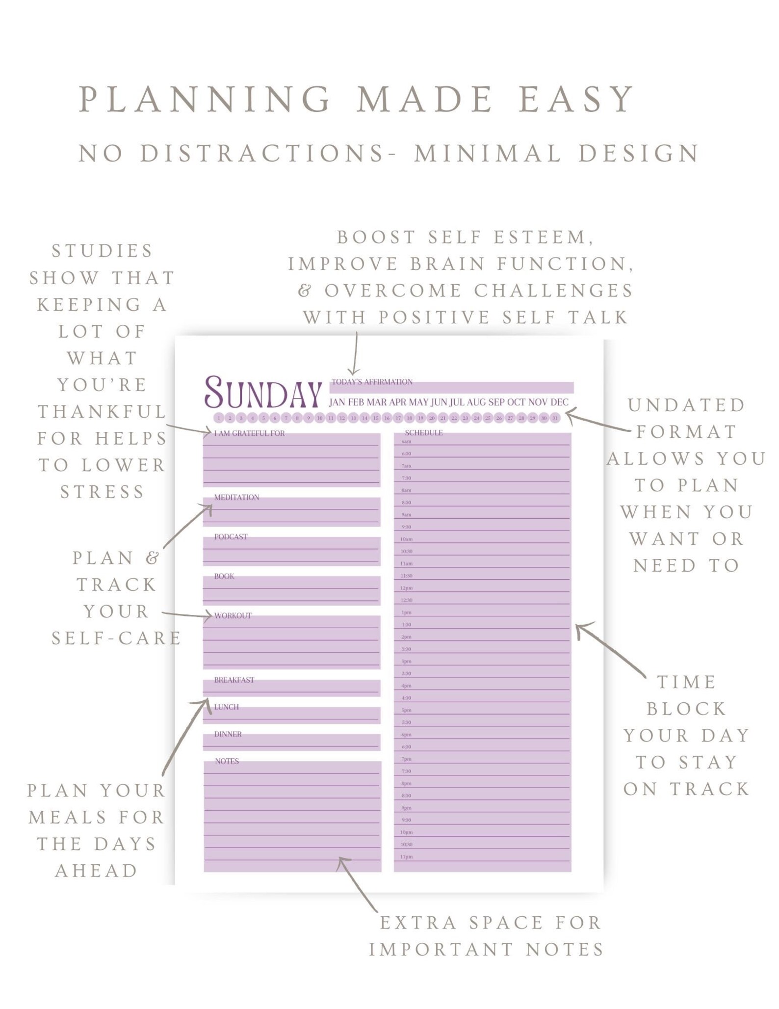 Daily Planner purple Printable & Digital - Etsy