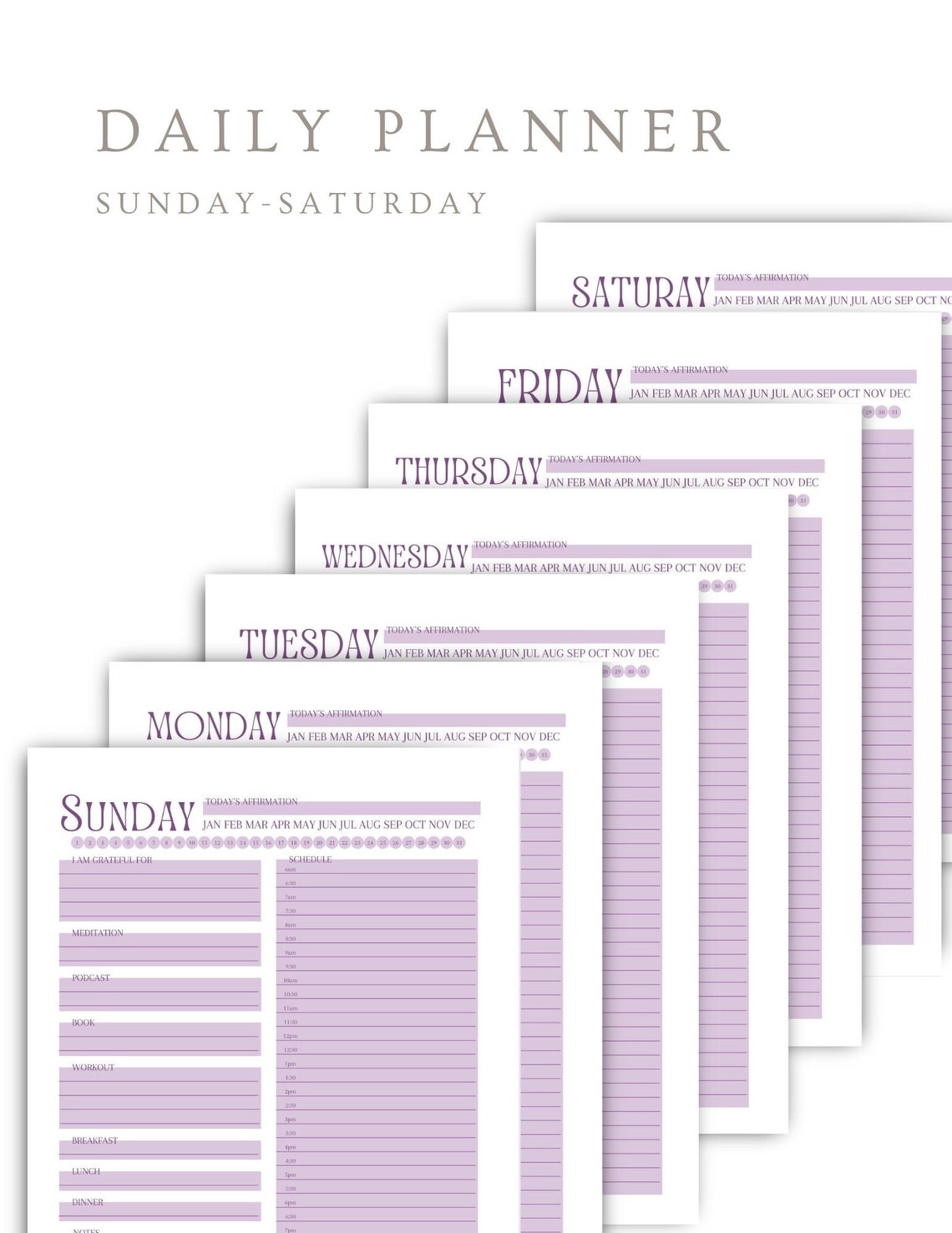 Daily Planner purple Printable & Digital - Etsy