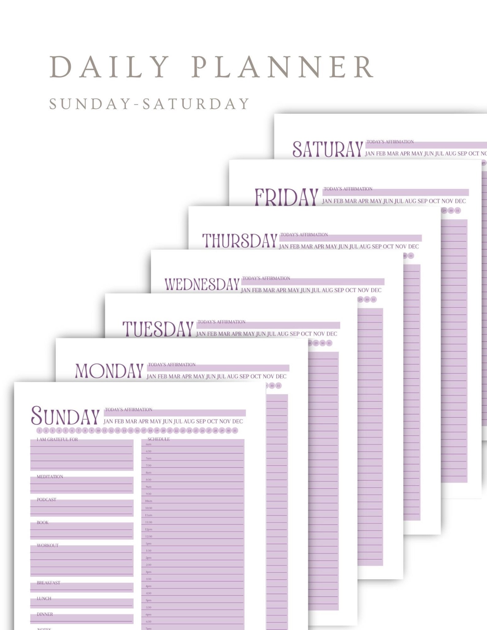 Daily Planner purple Printable & Digital - Etsy