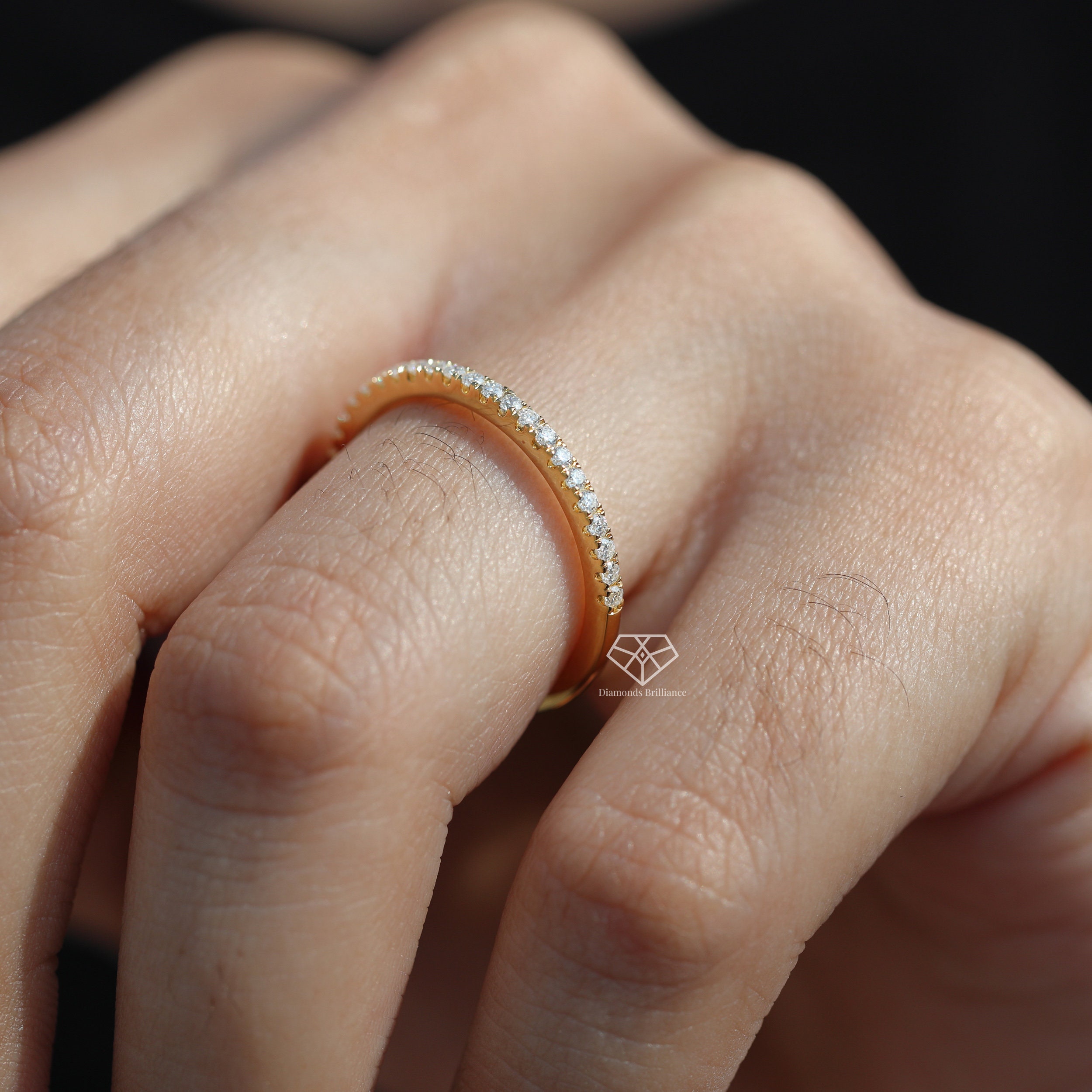 1.20MM Round Lab Diamond Band, 14k Yellow Gold Lab Grown Diamond Half ...