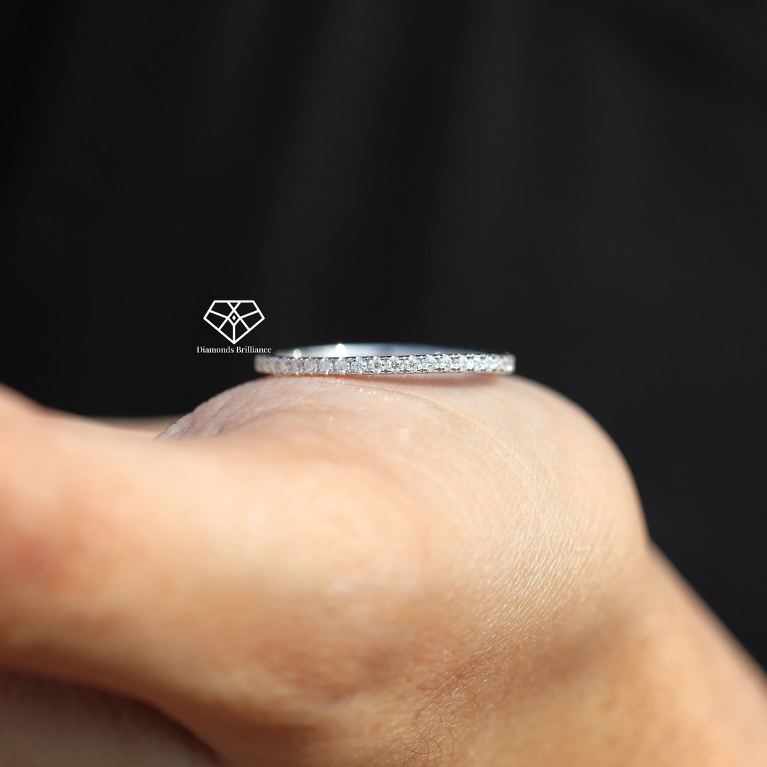 3/4 Eternity Lab Grown Diamond Wedding Band, 1.2mm Stones and Pave ...