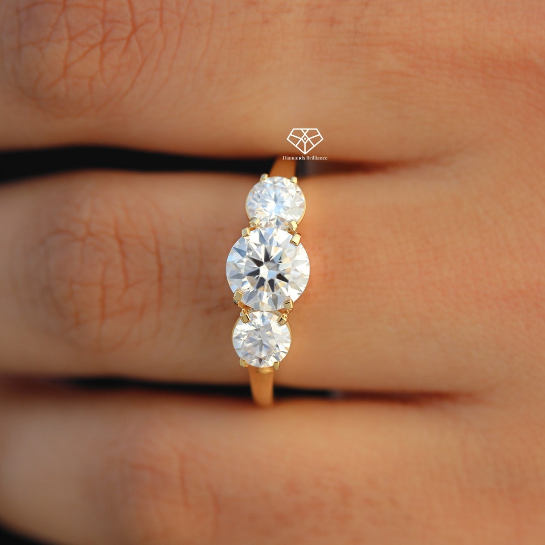 Trellis Three Stone Engagement Ring, Round Cut Three Stone Simple ...