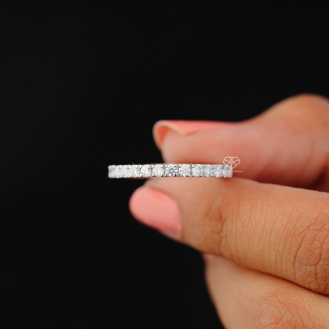 1 Carat Lab Grown Diamond Pave Set Wedding Band, 2mm Full Eternity Ring ...
