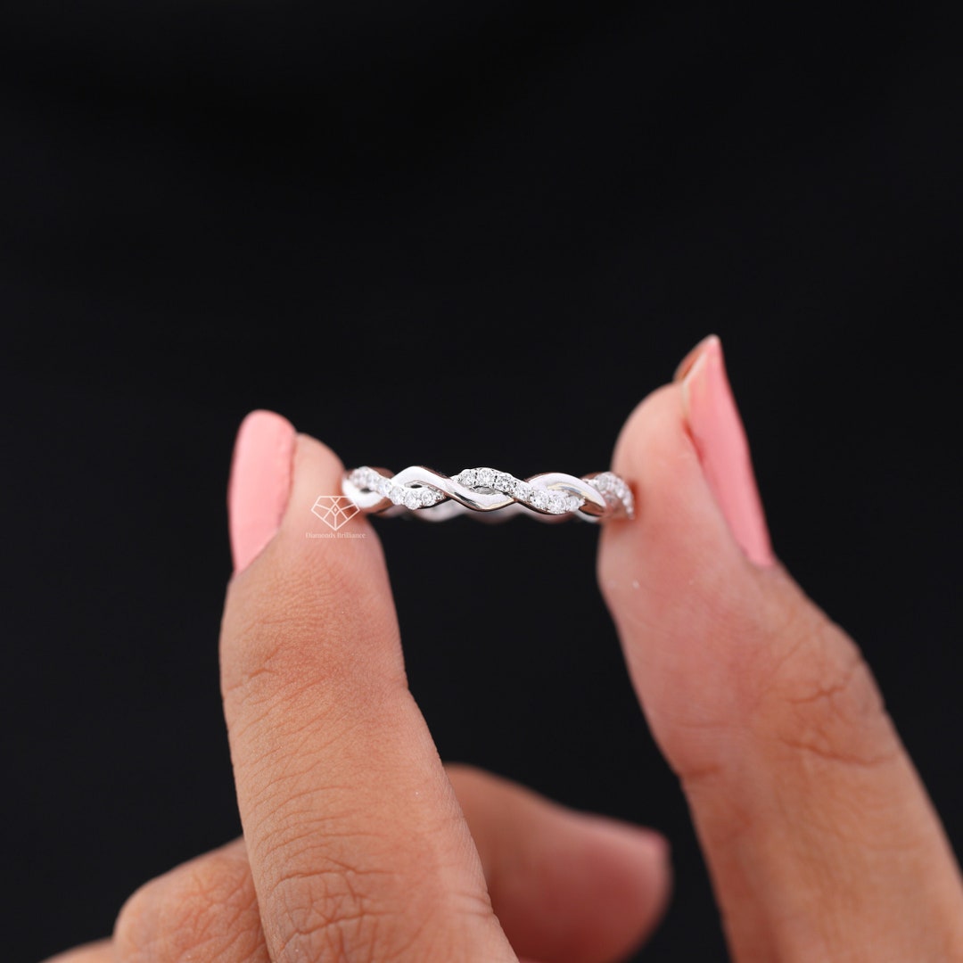 Infinity Twist Band, 0.14TW Round Lab Grown Diamond Wedding Band, Full ...