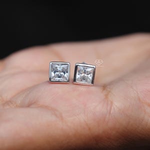 0.50 -5.0 Carat Princess Cut Bezel Set Lab Grown Diamond Stud Earrings ...