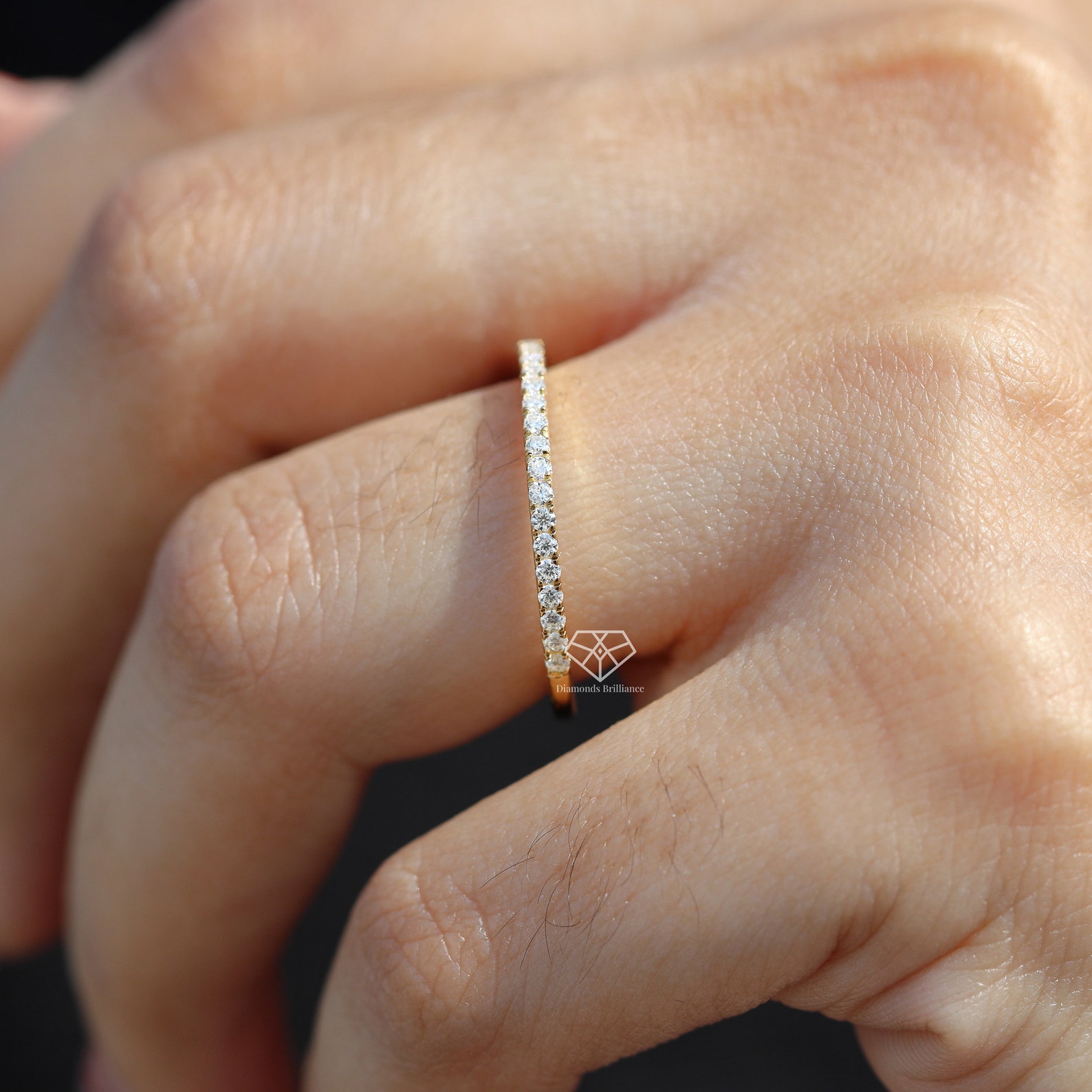 1.20MM Round Lab Diamond Band, 14k Yellow Gold Lab Grown Diamond Half ...