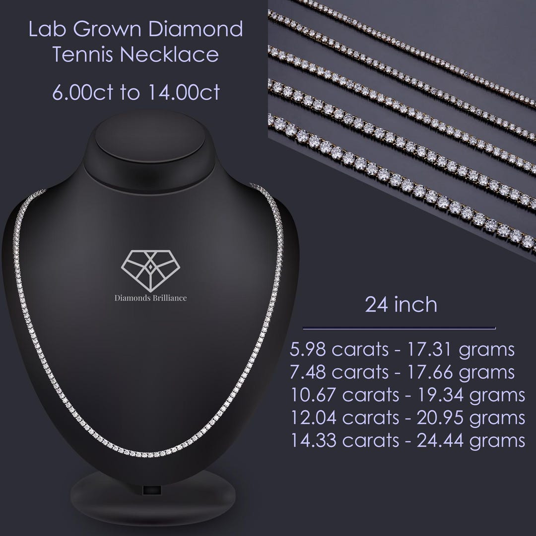 Buy Lab Grown Diamond Tennis Chain, 24 Inch Diamond Tennis Necklace ...