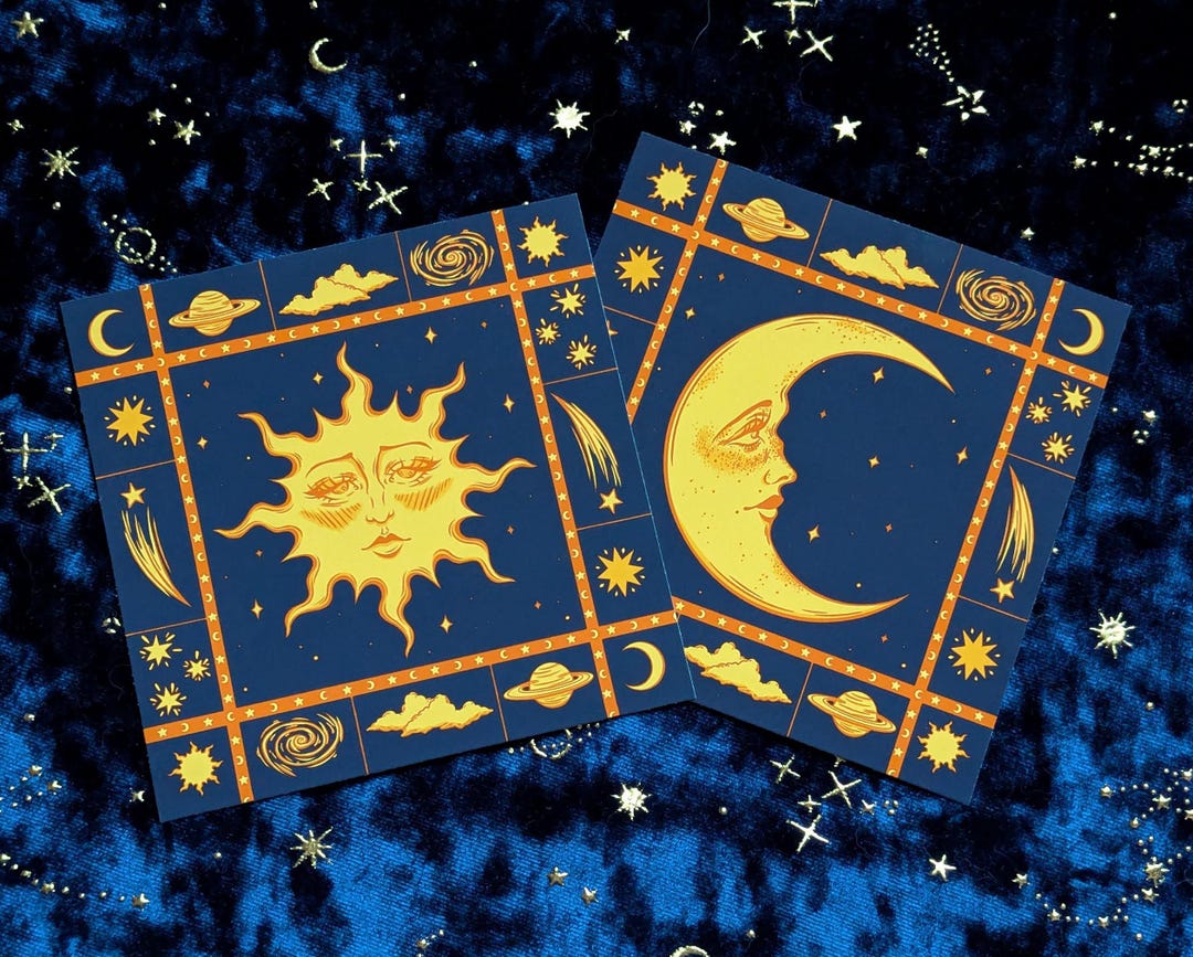 Celestial Sun & Moon Mini Prints | Set of Two 5x5 Matte Prints ...