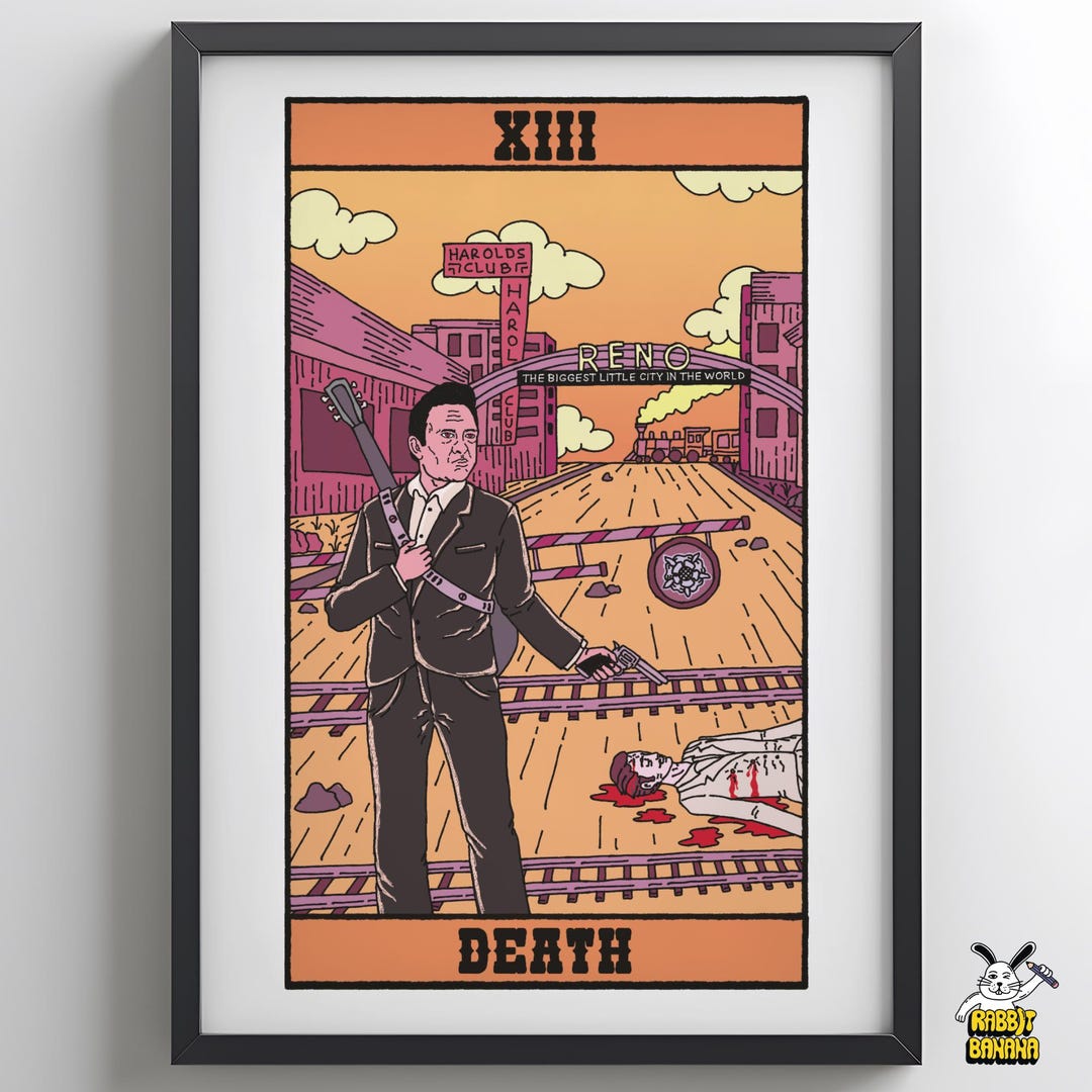 Johnny Cash 'death' Tarot Art Print: Rock Legend Illustration - Etsy UK