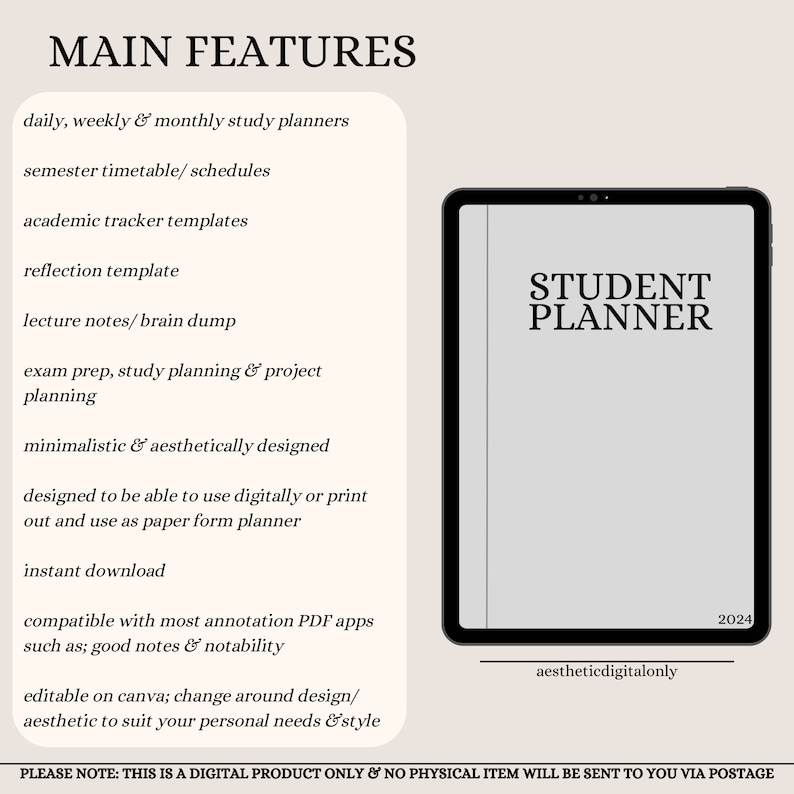 EDITABLE Student Digital Planner Academic Planner College Planner ...