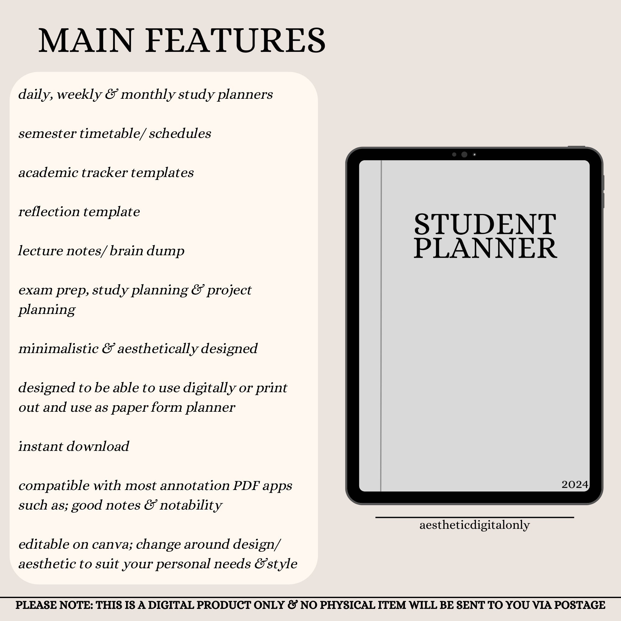 EDITABLE Student Digital Planner Academic Planner College Planner ...