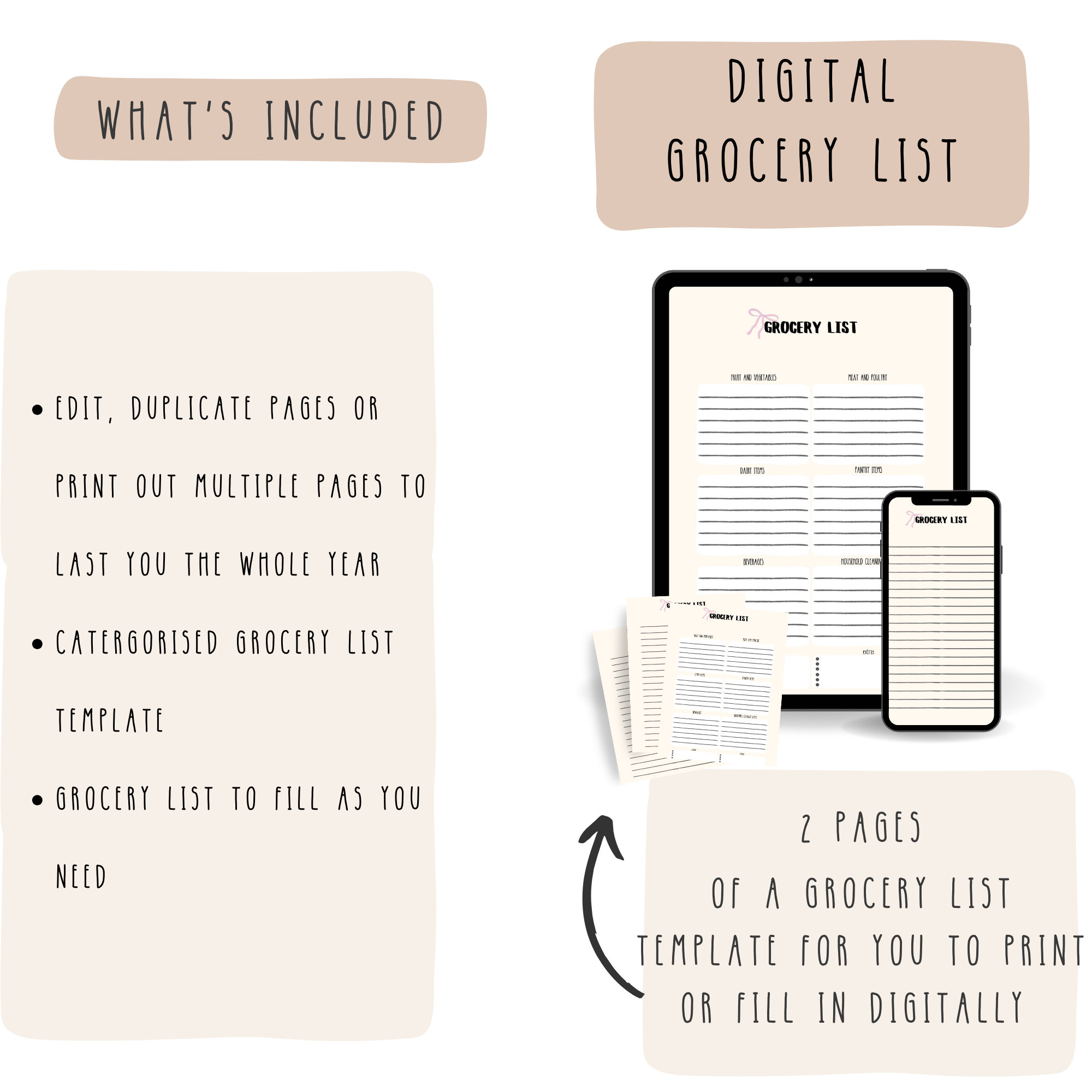 Grocery List | Digital Grocery List | Weekly Grocery List | Grocery ...