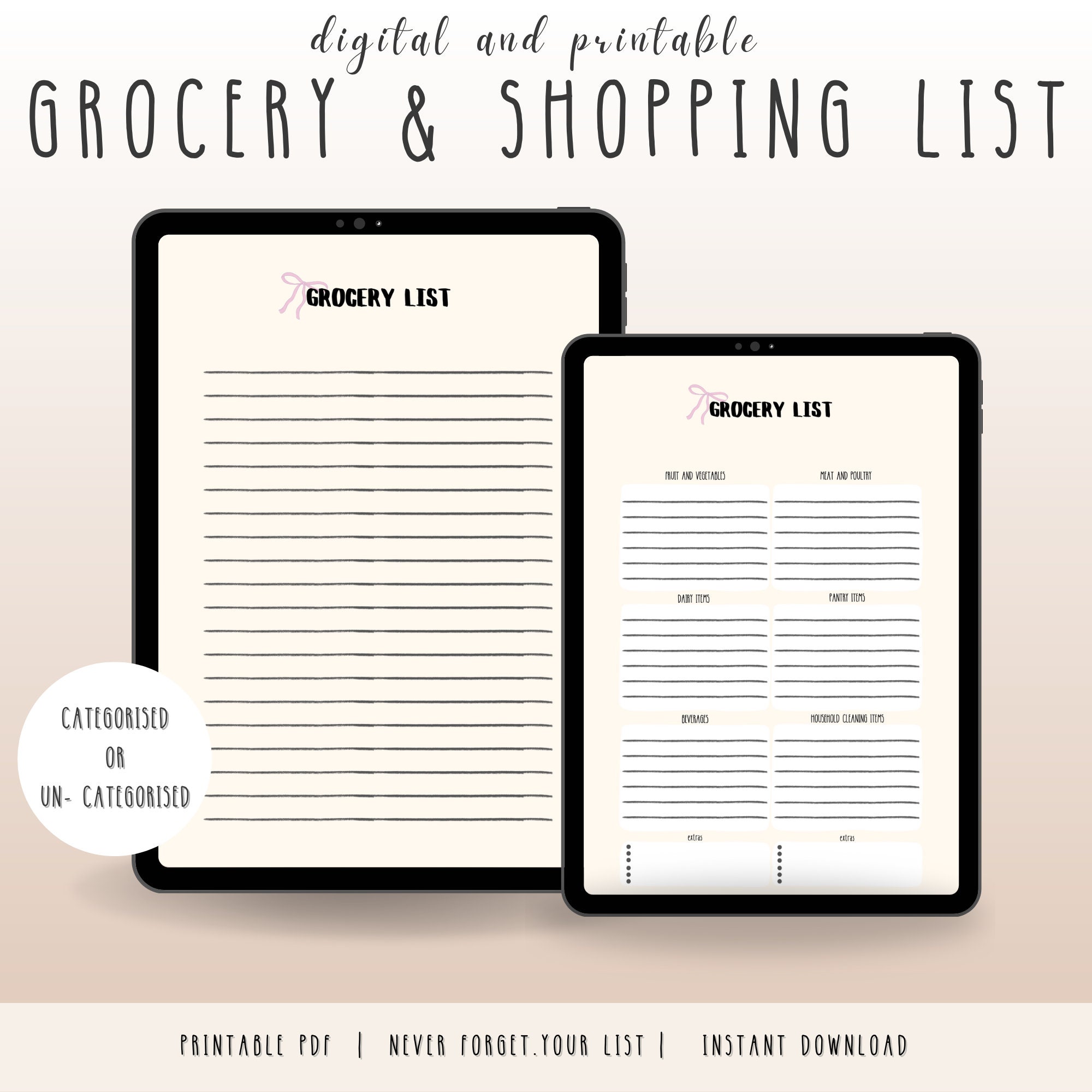 Grocery List | Digital Grocery List | Weekly Grocery List | Grocery ...