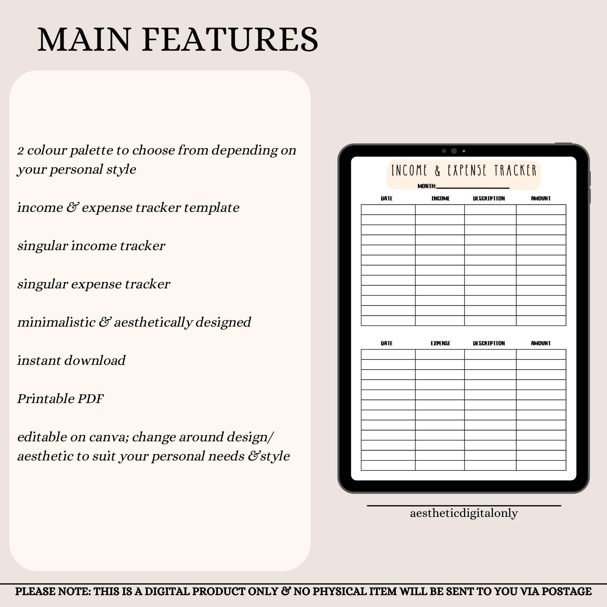 Income and Expense Tracker | Monthly Expense Tracker | Spending Tracker ...