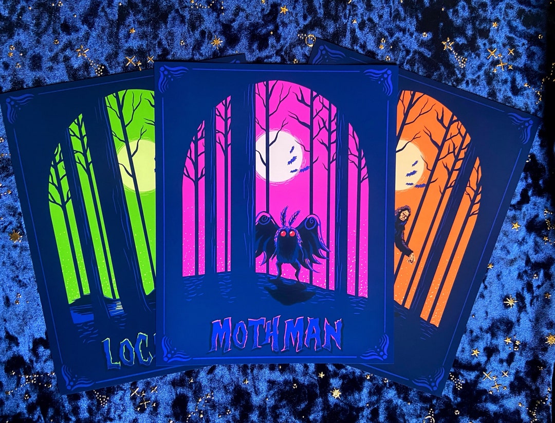 Cryptid Print Set | Mothman, Bigfoot, Loch Ness Art | Gothic Screen ...