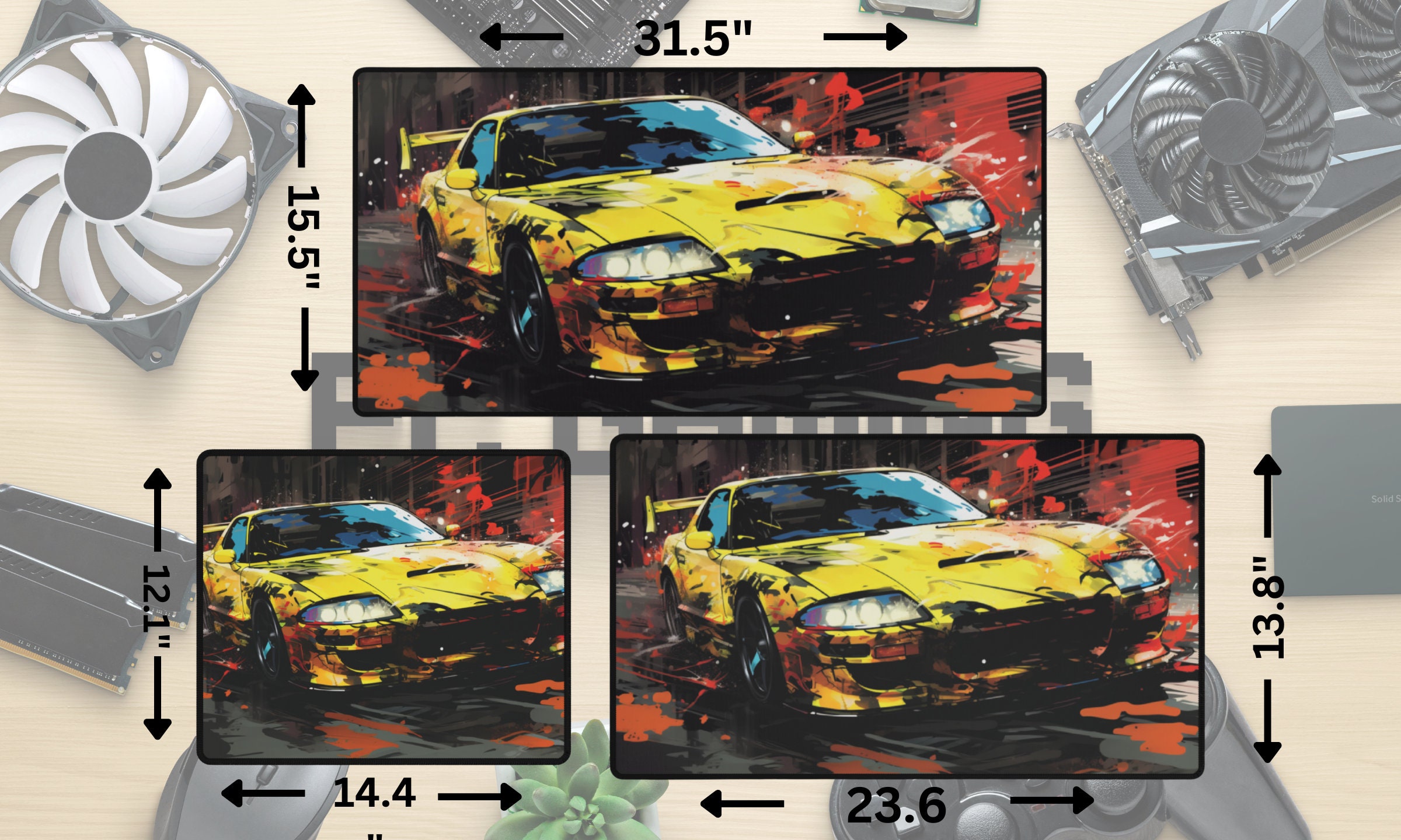 Yellow Rx7 Looking Car Mouse Pad, Action Drifting Car Desk Mat, Fast ...