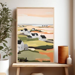 Coastal Village Print, Cape Cod Wall Art, Coastal Landscape Painting ...