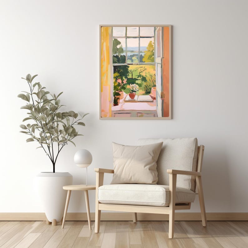 View Through Window Print, Landscape View, Watercolor Painting, Open ...