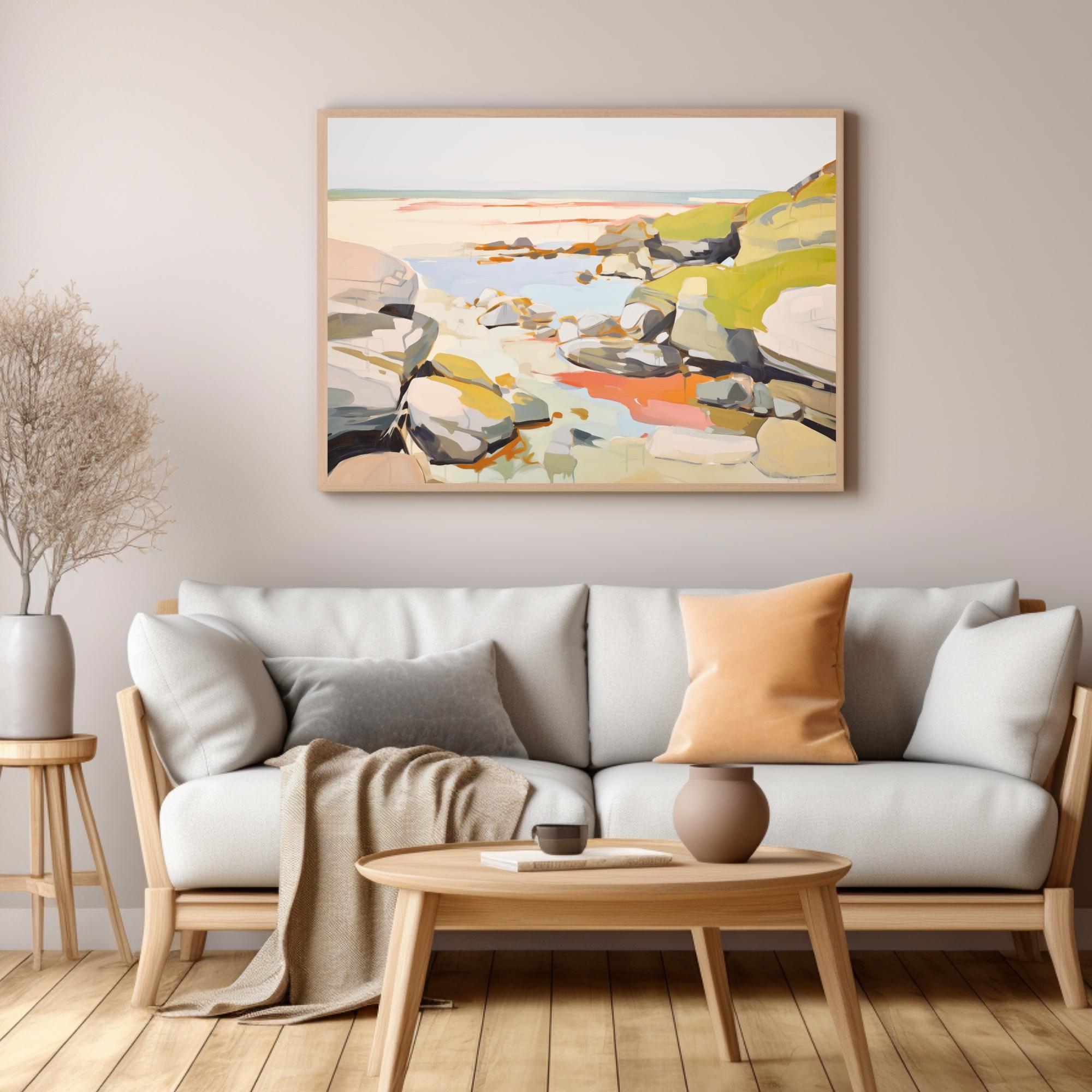 Abstract Beach Print, Rocky Shoreline, Modern Coastal Print, Ocean ...