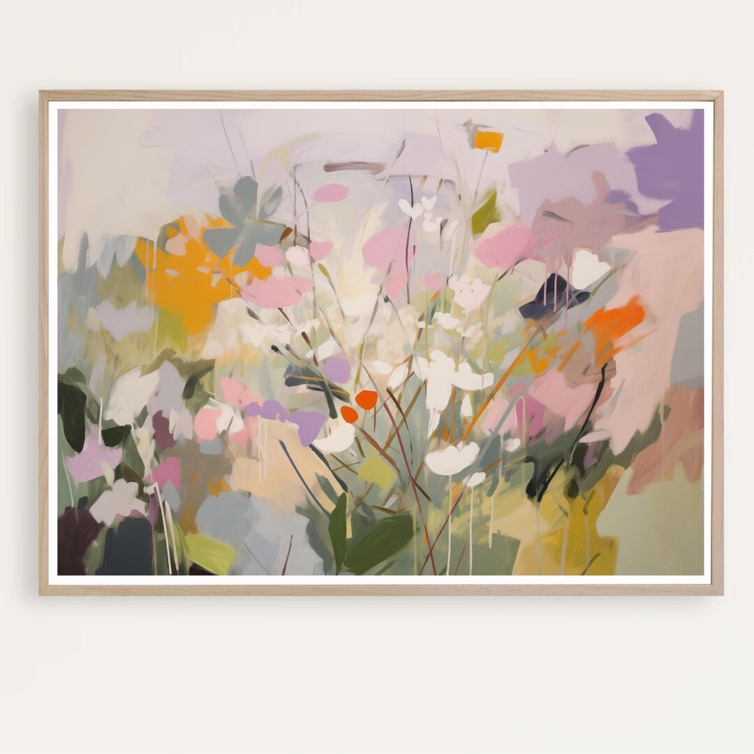 Abstract Flower Print, Large Floral Wall Art, Colorful Flower Garden ...