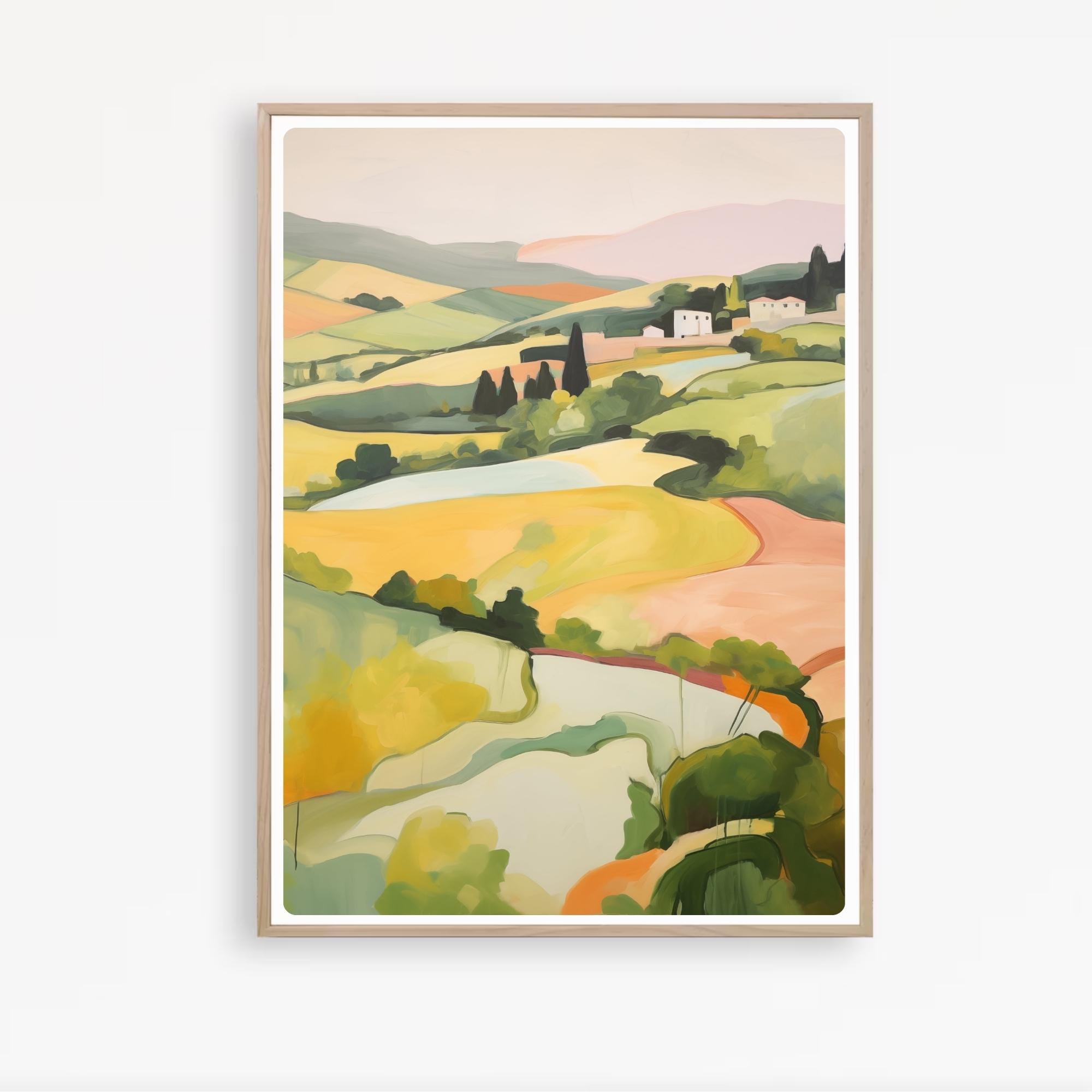 Tuscany Landscape Painting, Abstract Landscape Print, Italy Landscape ...