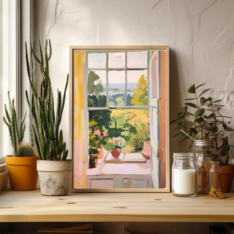 View Through Window Print, Landscape View, Watercolor Painting, Open ...