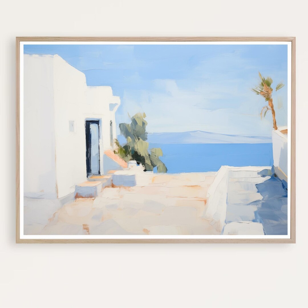 Ibiza Coastal Print, Mediterranean Wall Art, Ibiza Painting, Blue and ...