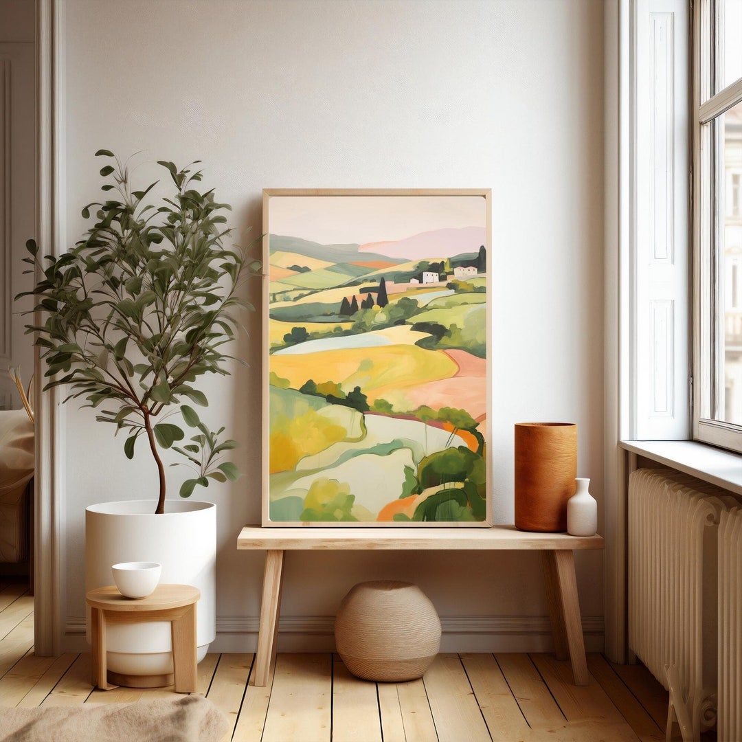 Tuscany Landscape Painting, Abstract Landscape Print, Italy Landscape ...