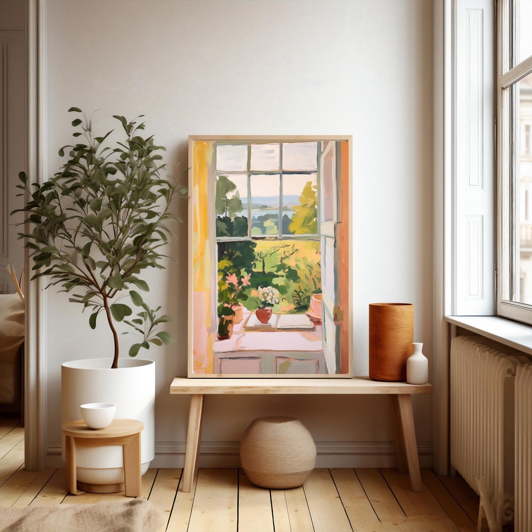View Through Window Print, Landscape View, Watercolor Painting, Open ...