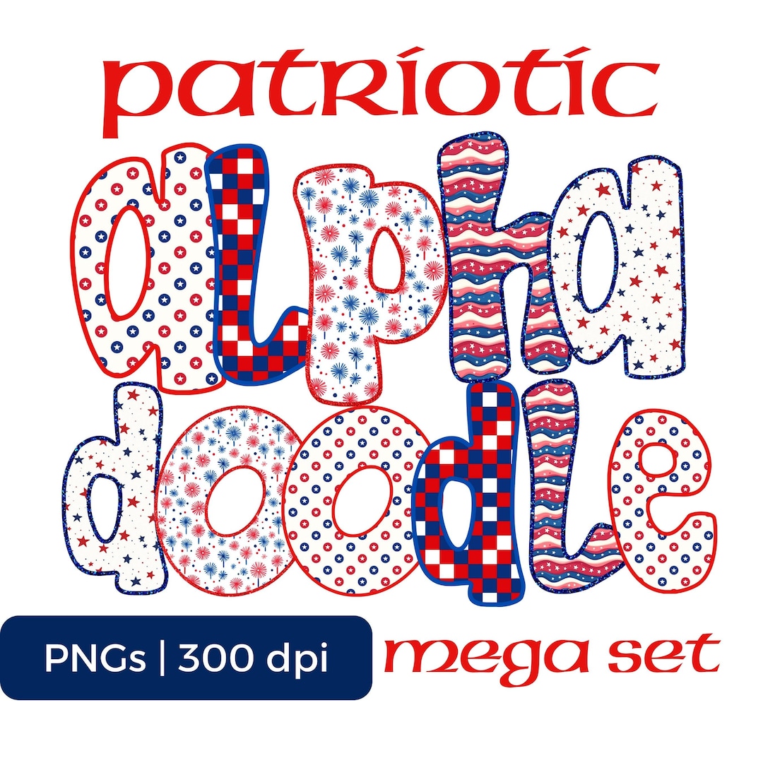 Patriotic Alphabet PNG Bundle: 4th of July Letters, Numbers, Symbols ...