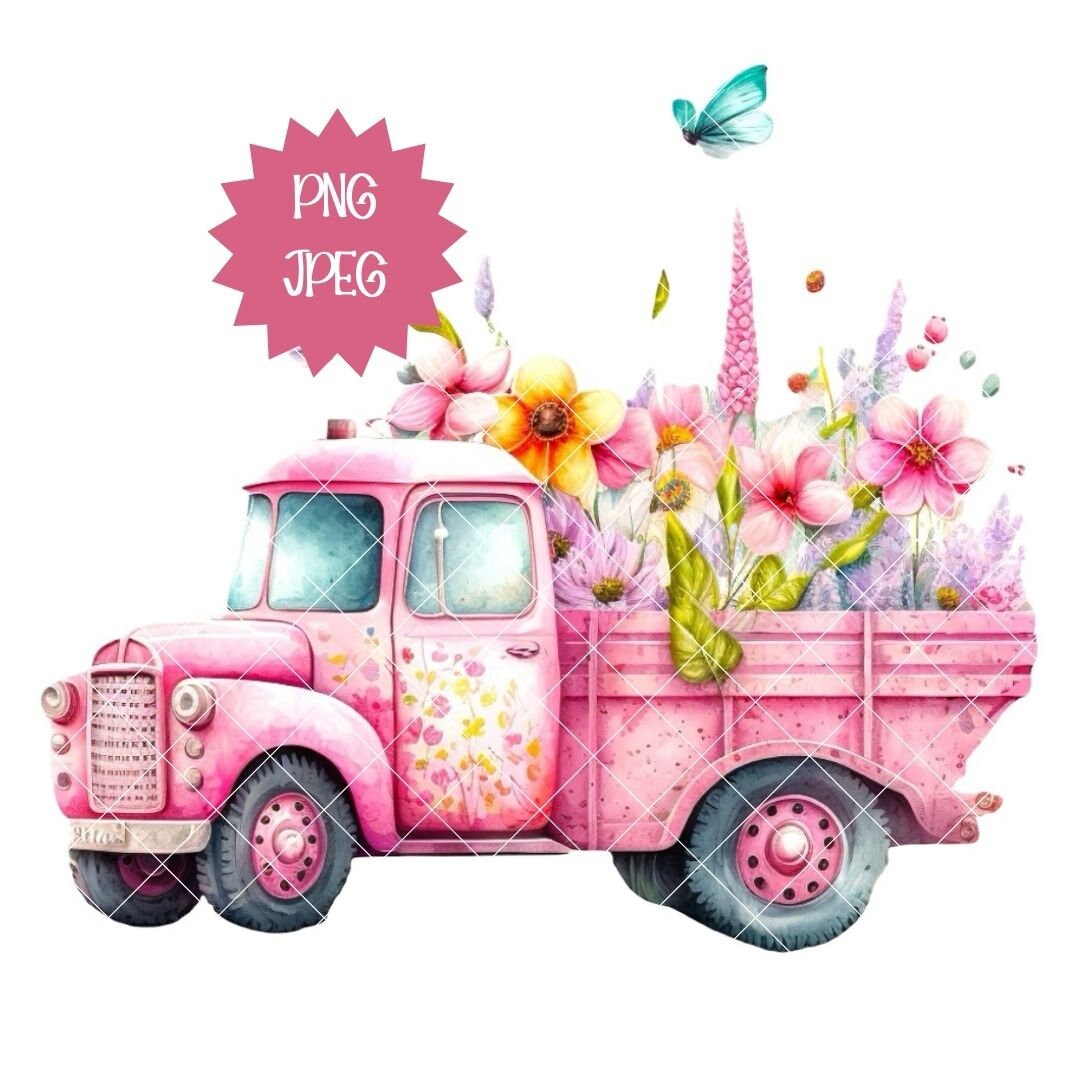 Retro Farm Truck Vintage Clip Art Farm Truck PNG Retro Pink Farmhouse ...