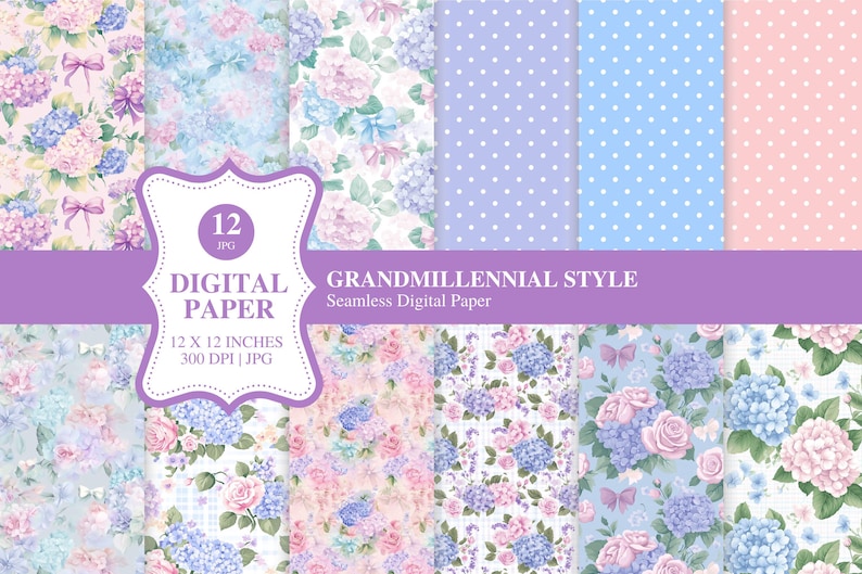 Pastel Floral Digital Paper Pack: Grandmillennial Scrapbook Patterns ...