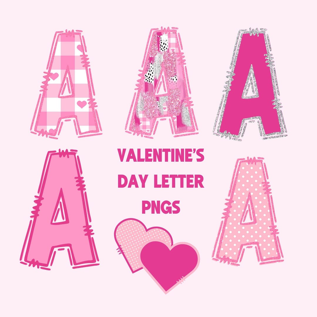 Brush Stroke Doodle PNG Letter Set Clipart Valentine's Day With Glitter ...