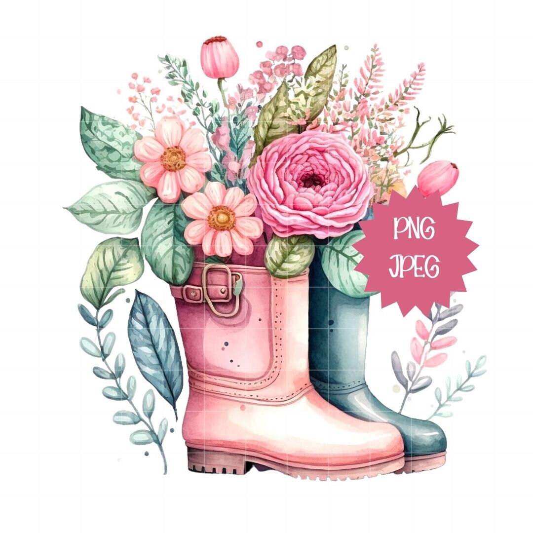 Spring Garden Rain Boots Design Rain Boots With Flower Clipart Garden ...