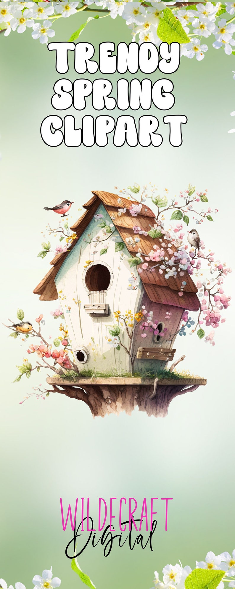 Spring Birdhouse Graphic Clipart Watercolor Birdhouse JPEG Image Bird ...