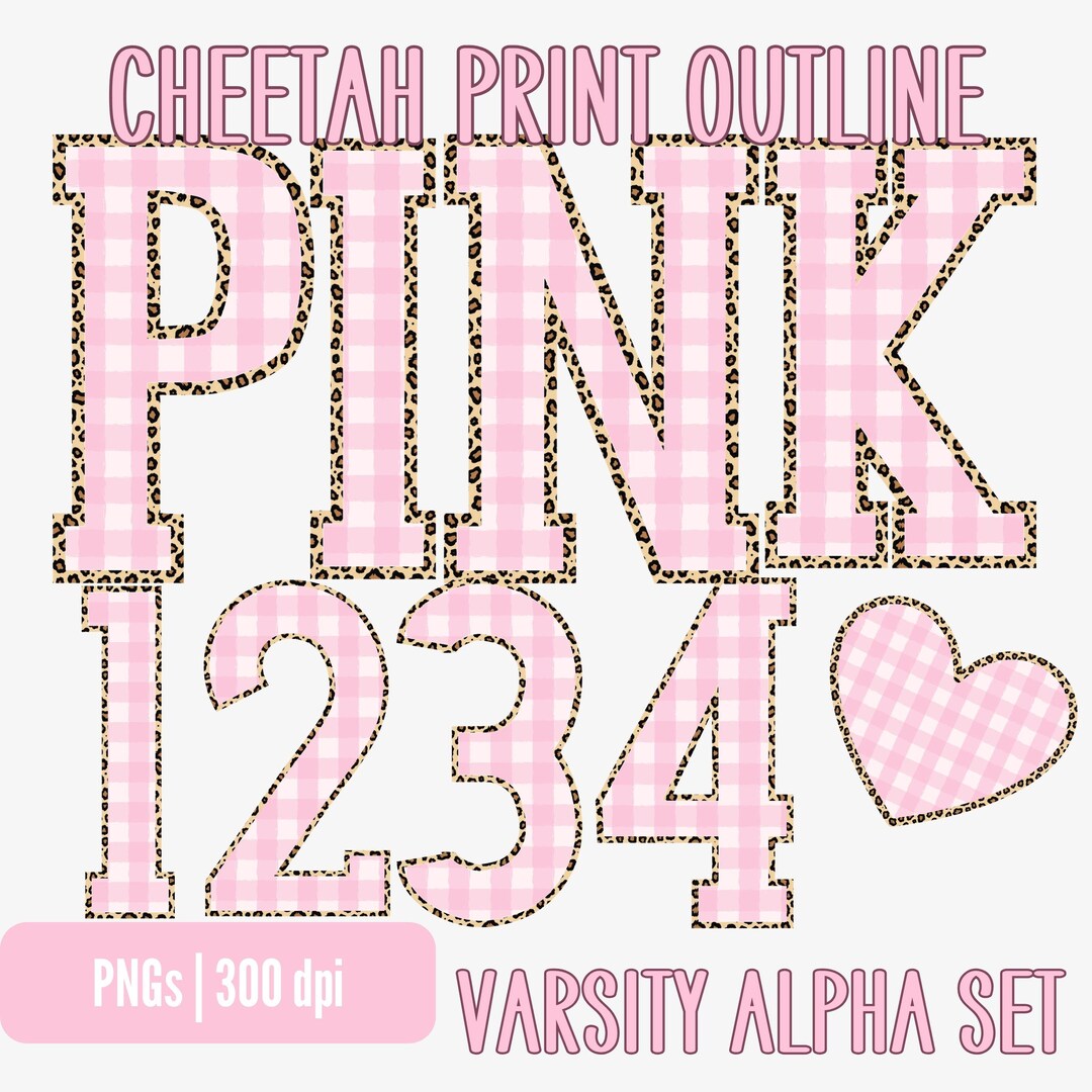 Pink Gingham Varsity Style Alphabet PNG, Leopard Print Outline ...