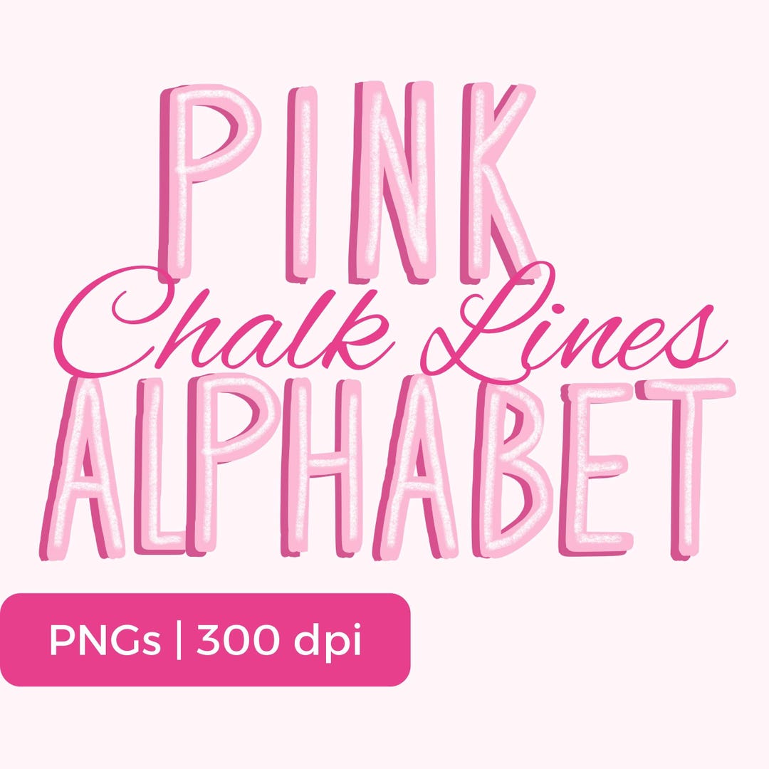 Pink Chalk Line Alphabet PNG Set: Hand-drawn Lettering (digital ...