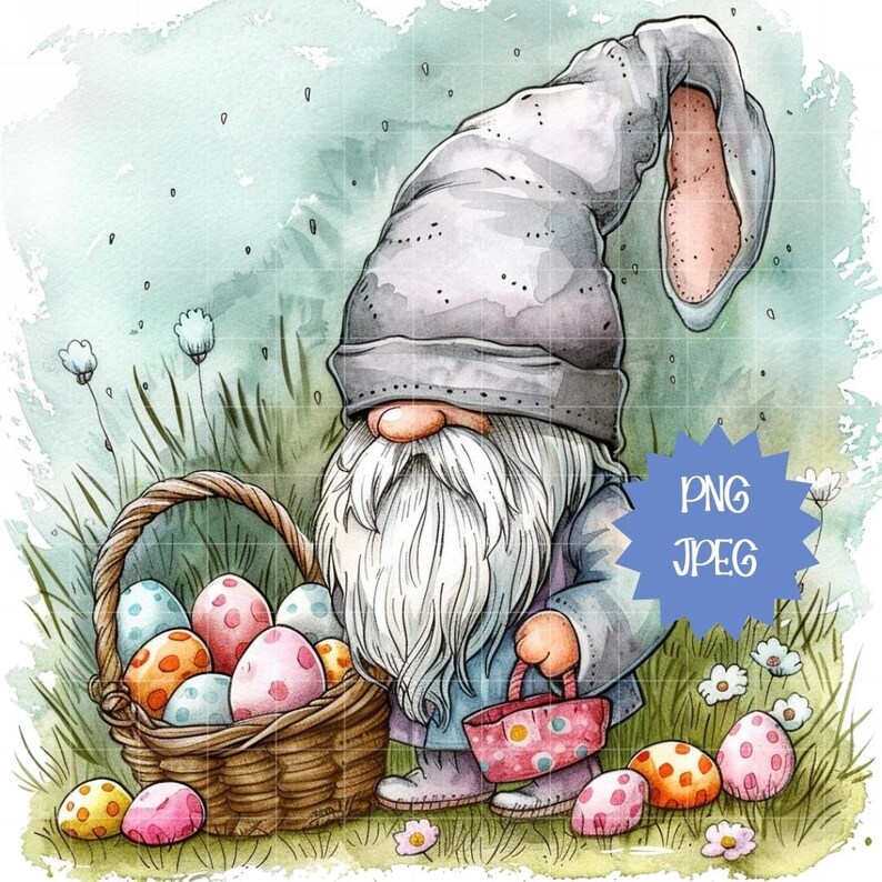 Watercolor Easter Gnome Clipart Bundle: Spring Floral PNG (digital ...