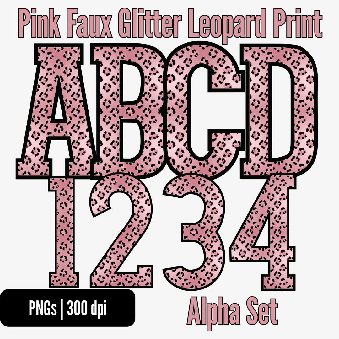Pink Faux Glitter Leopard Alphabet Set, Varsity Style, Uppercase ...