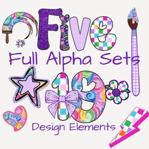 Artsy Alphabet PNG Bundle, 5 Designs, Doodle Font Sets With Upper and ...