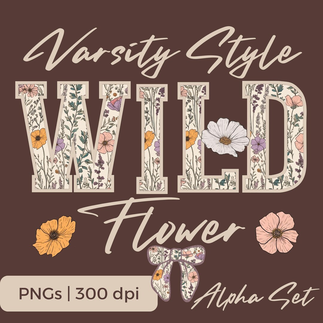 Varsity Style Wildflower Alphabet PNG Set, Elegant Floral Garden ...