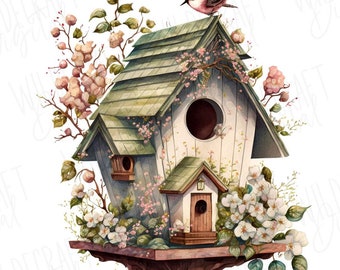 Spring Garden Birdhouse Design Garden Clipart PNG Garden Birds ...