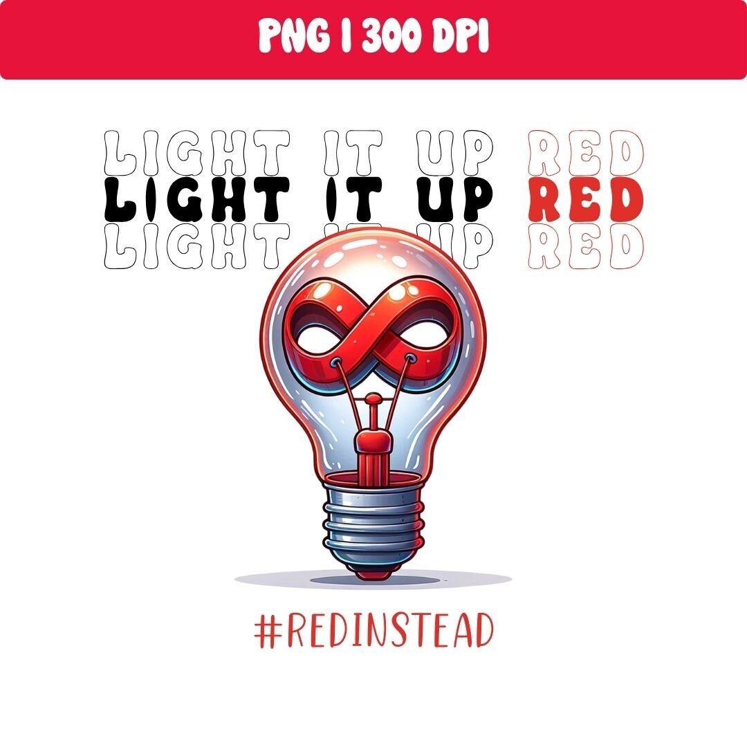 Light It up Red Light Bulb PNG Image Instant Download Autism Acceptance ...
